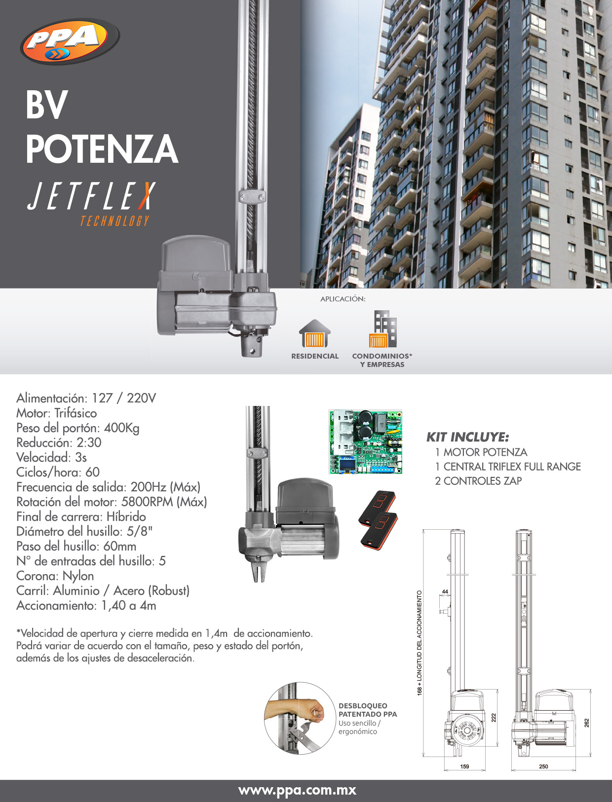 Kit Bv Potenza Jetflex Con Riel De 2mts - PPA Mexico